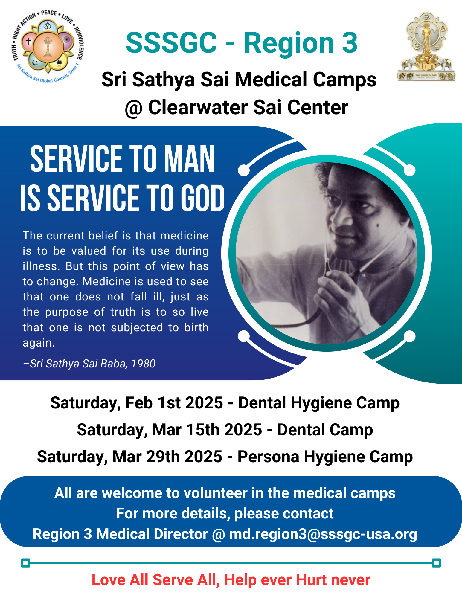 Medical Camps at Clearwater Sai Center – Region 3 – USA